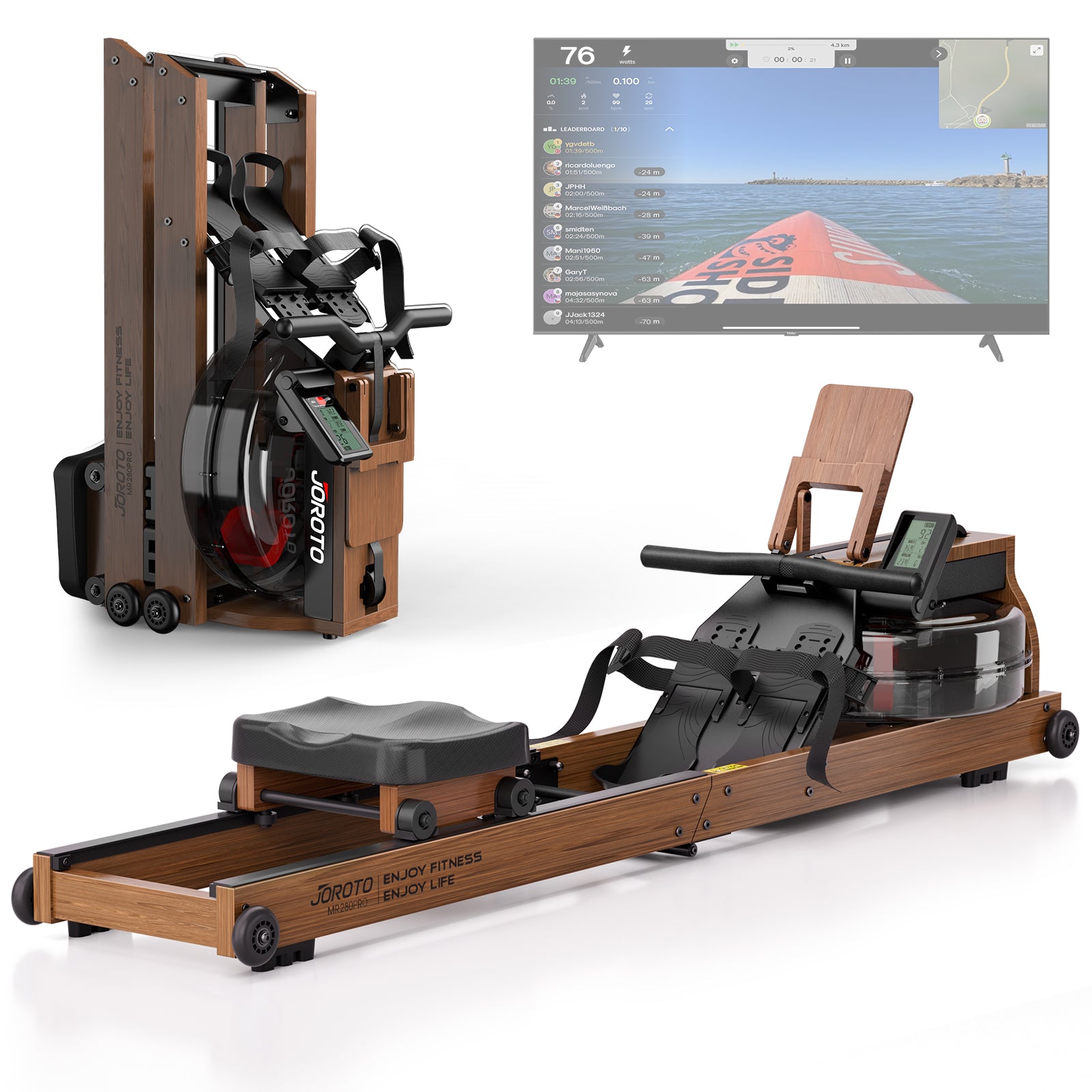 JOROTO MR280PRO Water Rower: FSC-Certified Oak, Foldable & Quiet for Home